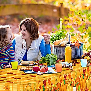 Set of 4 Fall Plastic Tablecloths Pumpkin Maple Leaf Table Covers Fall Plaid Disposable Tablecloths Autumn Checkered Waterproof Tablecloth for Thanksgiving Party Supplies Halloween, 54 x 108 Inch