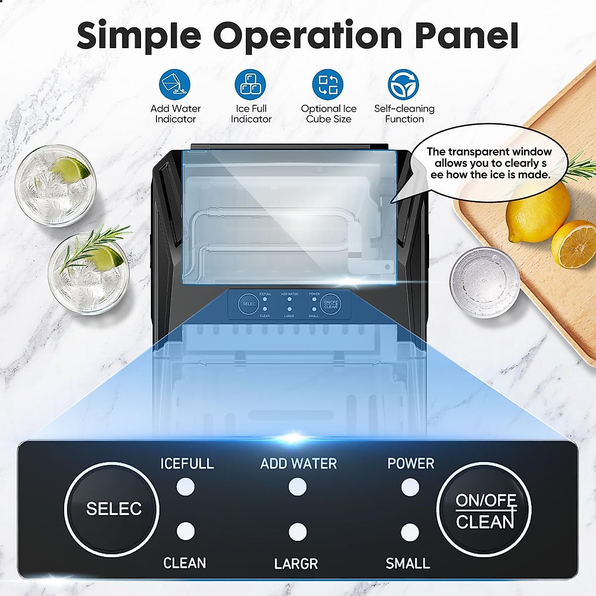 OLIXIS Ice Maker Countertop, 9 Cubes Ready in 6 Mins, 26lbs in 24Hrs, Self-Cleaning Ice Machine with Ice Scoop and Basket, 2 Sizes of Bullet Ice, Bright Black
