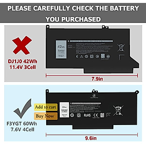 7480 F3YGT 2X39G 60WH Laptop Battery for Dell Latitude 12 7000 7280 7290 13 7000 7380 7390 P29S002 14 7000 7480 7490 E7280 E7480 E7490 E7290 E7380 Battery fits Dell 453-BBCF 451-BBYE KG7VF DM3WC DM6WC