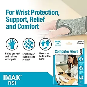 Brownmed - IMAK RSI Computer Glove - Comfortable Game Glove - Wrist Brace to Support Carpal Tunnel - Compression Glove for Working, Gaming & More - Ergonomic Keyboard Glove for Palm & Wrist Support