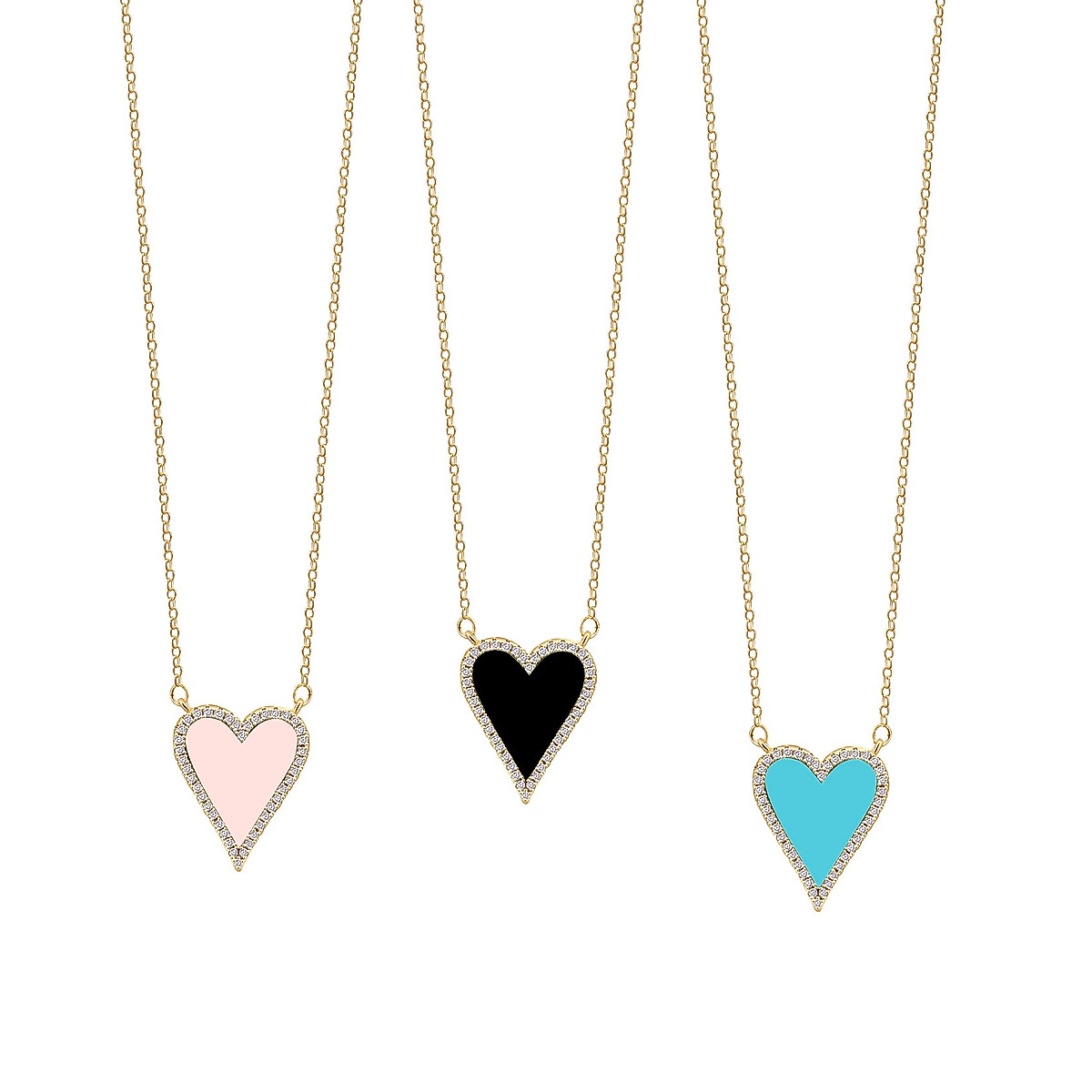 JINGDR Black Heart Necklace for Women Trendy Preppy Jewelry Gold Plated Black Love Heart Pendant, Heart Paperclip Chain Necklace Cute Heart Necklaces for Women Dainty Jewelry (Black)