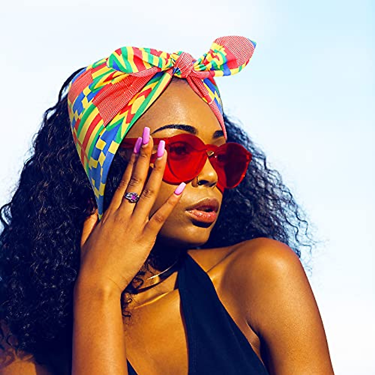 RechicGu 6 Pieces African Turban Headband For Women Girls Ankara Print Bonnet Beanie Cap Pre-Tied Bow Bowknot Headwrap Stretchy Dreadlocks Locs India Yoga Workout Hair Bandana