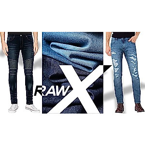 RAW X Mens Distressed Jeans, Fashion Destroyed Distressed Washed Denim Pants Skinny Jeans for Men, White - 90011, 30W x 32L