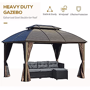 SDGH 10x12 Hardtop Gazebo with Aluminum Frame, Metal Roof Gazebo Canopy with Curtains and Netting for Gardens, Patios