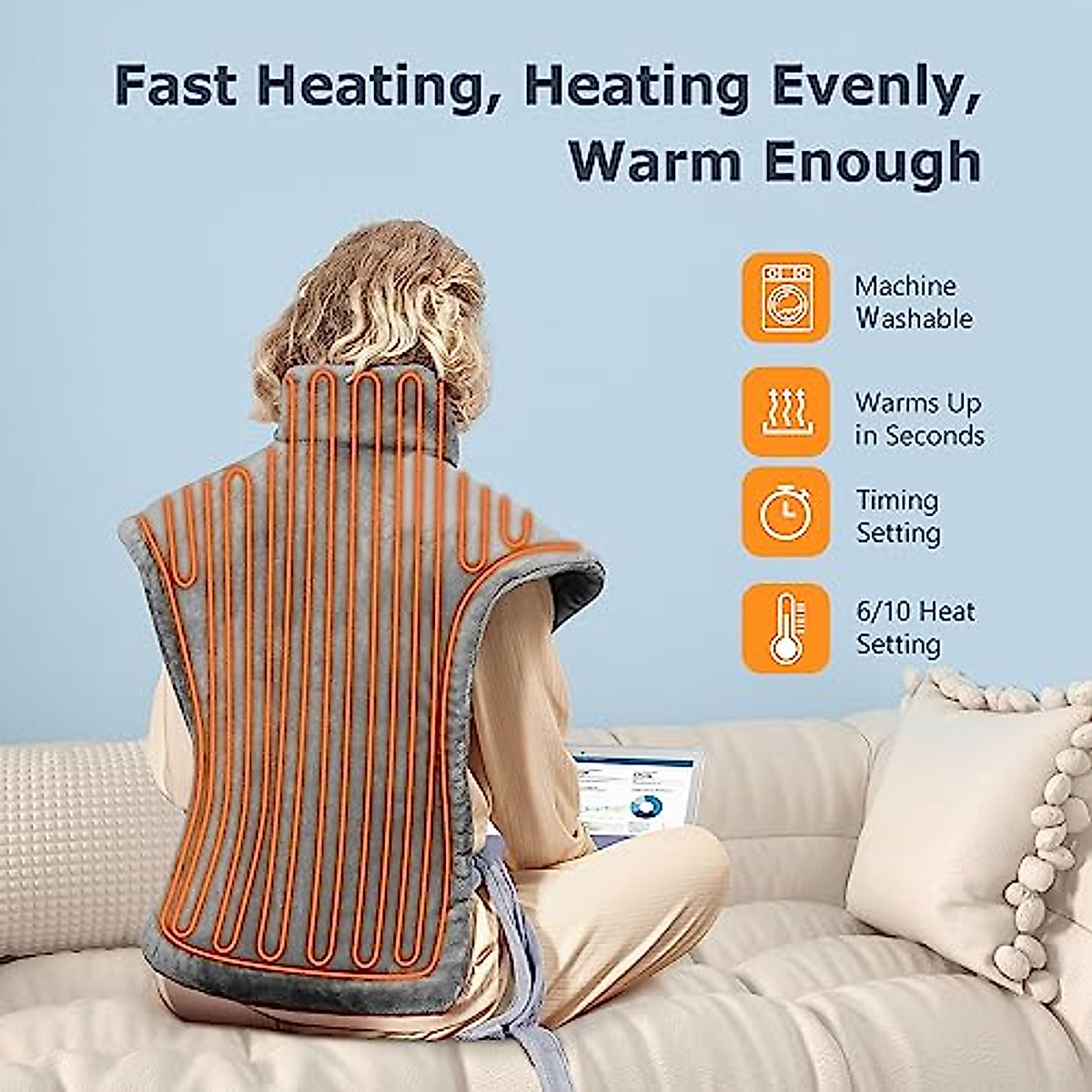 Heating Pad for Back Pain Relief, 24"x33" Weighted Heating Pad for Neck and Shoulder, Neck Heating Pad Fast-Heating with 6 Settings, Auto Shut-Off Full Body Heating Pad, Gifts for Women-Washable