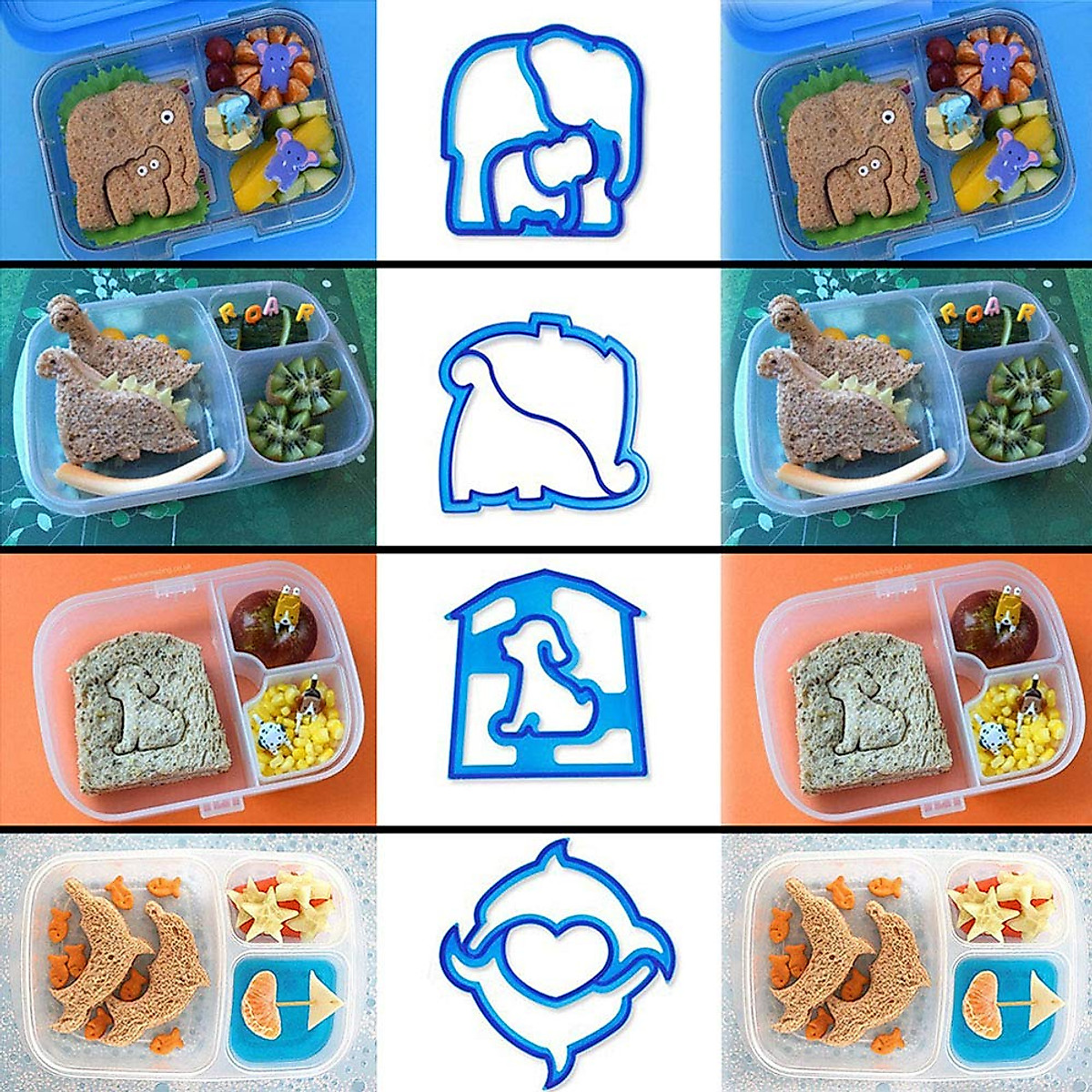 10 Pcs Cookie Cutter Set for Kids and Parents, Sandwich and Bread Crust Cutters of Various Kinds- Butterfly, Dinosaur, Elephants, Dog, Car, Dolphin, Square, Heart, Star in 10 Cute Shapes