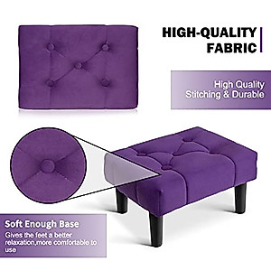 HOUCHICS Small Footstool Ottoman, Velvet Wooden Foot Stool Ottoman with Wood Legs, Sofa Footrest Extra Seating for Living Room Entryway Office(Purple 1PACK)