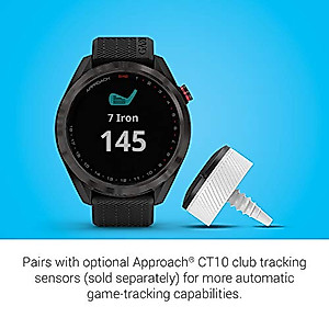 Garmin Approach S42, GPS Golf Smartwatch, Lightweight with 1.2" Touchscreen, 42k+ Preloaded Courses, Gunmetal Ceramic Bezel and Black Silicone Band, 010-02572-10