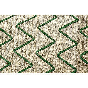 CASAVANI Natural Fiber Collection Runner Area Rug - 4' x 10' Ft Beige & Green Geometric Braided Jute Rug 0.27-inch Thick, Ideal for High Traffic Areas in Hallway & Stair, Outdoor Yoga Mat,