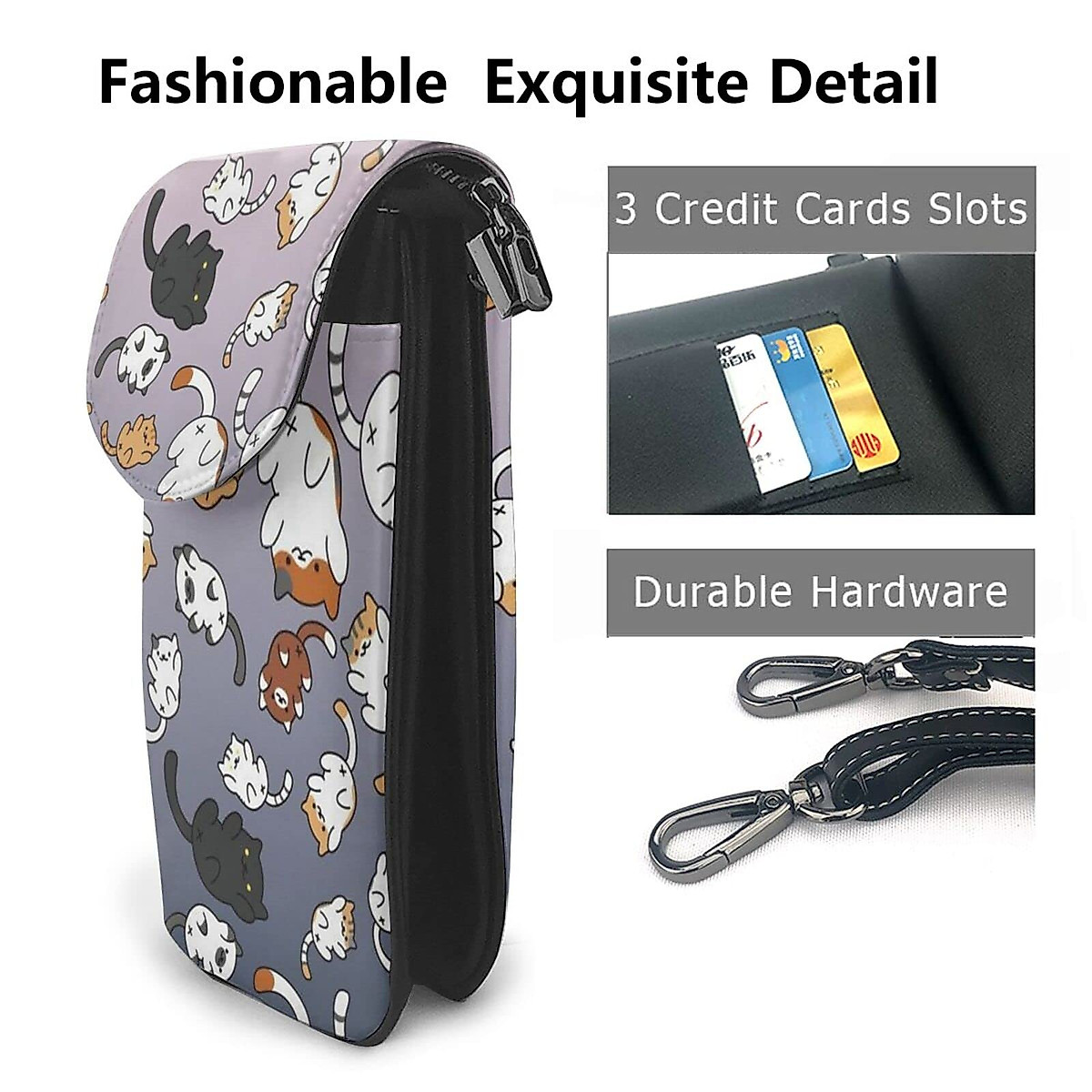 Aiyoolee Women's Funny Crossbody Cell Phone Bag, Waterproof Small PU Leather Shoulder Bags Funny Kitten Cats, Fashion Phone Card Purse Wallet with Zip and Magnetic Button