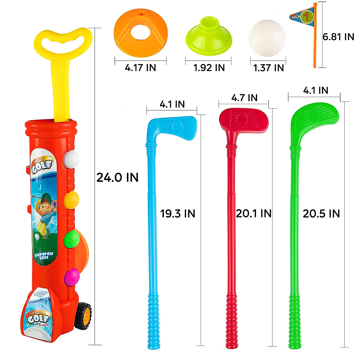 Liberry Kids Golf Clubs Set, Golf Toy with 1 Golf Cart, 3 Golf Clubs, 2 Practice Holes, 2 Golf Tees & 6 Balls, Outdoors Exercise Toy for Kid Ages 3 4 5 Years Old, Boys & Girls (Red)