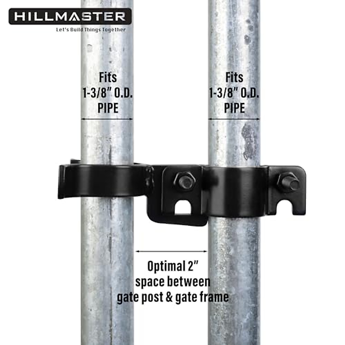 HILLMASTER 1-3/8"x1-3/8" Chain Link Fence Fork Latch,Gate Fork Latch with Padlock Hole,Fence Latch Lock with Bolts and Nuts,Gate Hardware Gate Latches for Metal Gates,Black Powder Coated,2 PCS