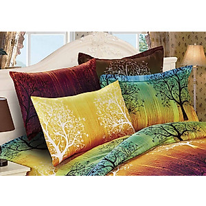 Swanson Beddings Rainbow Tree 4 Piece Bedding Set: Duvet Cover, Fitted Sheet and A Pair of Pillowcases (Cal King)