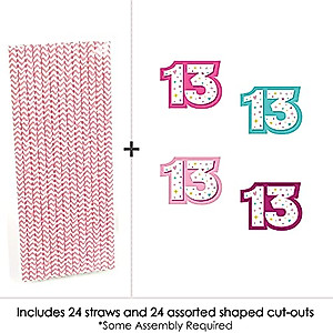 Big Dot of Happiness Girl 13th Birthday - Paper Straw Decor - Official Teenager Birthday Party Striped Decorative Straws - Set of 24