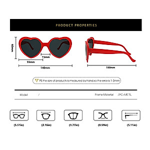 LUJAUXV Heart Shaped Sunglasses for Women,Trendy Cute Heart Glasses Retro Taylor Sun Glasses Cupid UV400