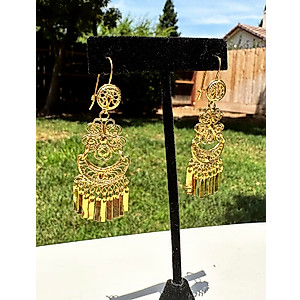 Folklorico Dance Mexican Gold Filigree Earrings, Small Flower Dangle, Day of the Dead, Mexican Earrings