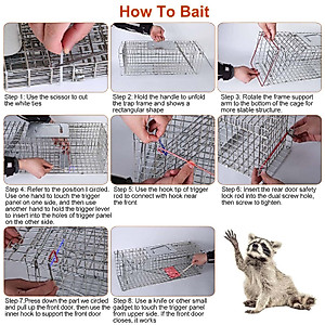 Humane Live Animal Cage Trap, 23.3x7.2x7.7 Inches Humane Cat Trap for Stray Cats,Rabbits,Squirrels Outdoor Small Animal Trap, Humane Catch & Release