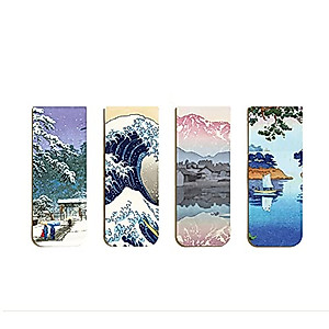 XINSHUN 4pcs/Set Magnetic Bookmarks Book Page Markers Clip Starry Sky Magnet Page Markers Set Assorted Bookmarkers Set World Famous Painting Magnetic Bookmark for Students Reading Book Lovers Ukiyo-e