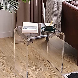 WAHFAY Acrylic End Table, Modern Lucite Side Table with Waterfall Edges, Contemporary Square Nightstand and Stool for Living Room and Bedroom, Clear