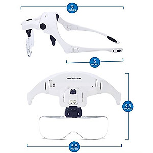 YOCTOSUN Head Mount Magnifier with 2 Led Professional Jeweler's Loupe Light Bracket and Headband are Interchangeable