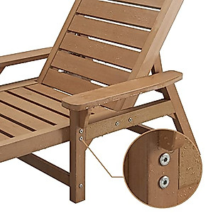 Psilvam Chaise Lounges Set of 4, Lounge Chairs with Adjustable Backrest, Supports Up to 350 lbs, All Weather Recliner Poly Lumber Lounges Bed for Poolside, Porch, Patio(Light Brown) (4)