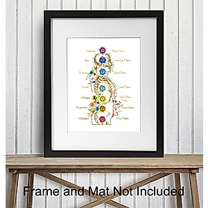 Zen Buddhism Chakra Decor - Spiritual Meditation Namaste Wall Art - Gift for New Age, Buddha, Yoga Fan, Women - Floral Decoration for Home, Spa, Bedroom, Living Room -8x10 Boho Picture Poster