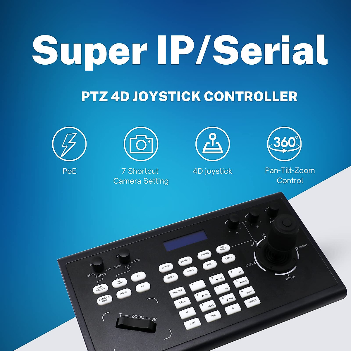 Zowietek PTZ Camera 4D Joystick Controller PoE| PTZ Universal Keyboard | Visca PELCO-D/P | RS232 RS422 RS485 | Controller for NDI PTZ Camera Live Streaming in Church, Meeting, Video Conference