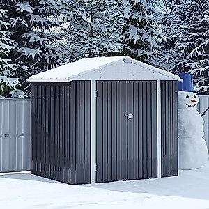 Greesum Metal Outdoor Storage Shed 8FT x 6FT, Steel Utility Tool Shed Storage House with Door & Lock, Metal Sheds Outdoor Storage for Backyard Garden Patio Lawn, Gray