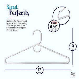 USA Made Heavy Duty White Plastic Hangers Pack of 24 Clothes Hangers with Hook for Scarves, Belts, Straps - Clothing, Suit, and Coat Hangers for Everyday Use