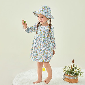 pureborn Toddler Girls Floral Dress Long Sleeve Spring Fall Playwear Dresses Floral Blue 2-3 Years