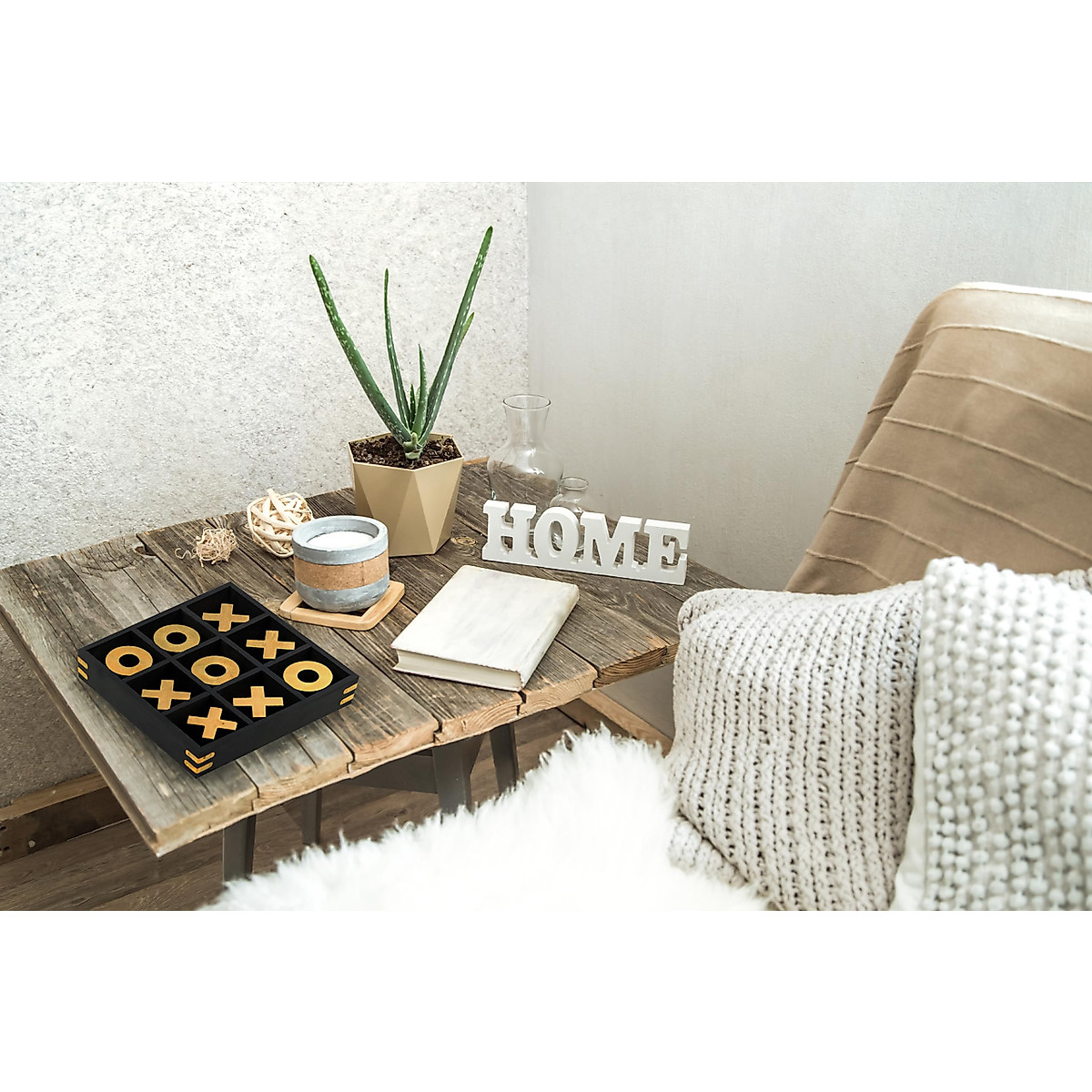10" Large Elegant Premium Black Tic Tac Toe Board Game | Wooden Puzzle Game | Coffee Table Wooden Decor & Games | Lightweight Gold Plated Pieces