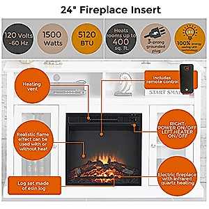 GOOD & GRACIOUS Modern Electric Fireplace TV Stand for 55 Inch TV Living Room Media Entertainment Center with Tempered Glass Storage Cabinet Wood Tall TV Console for Bedroom, 48 Inch,Painting White