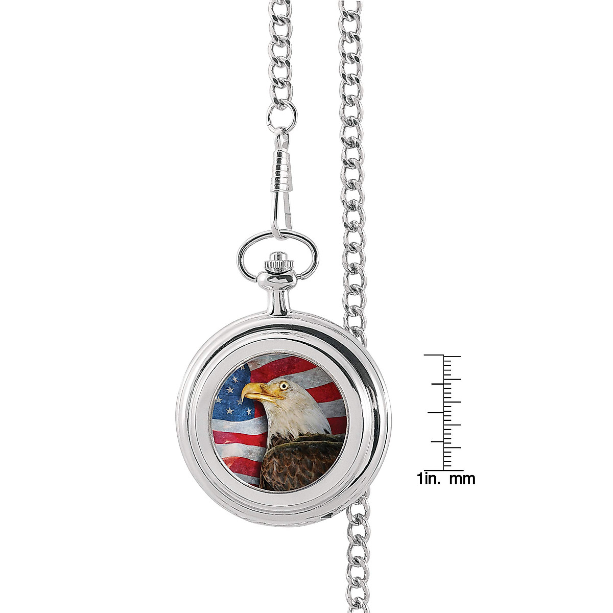 American Coin Treasures U.S. Coin Pocket Watch with American Bald Eagle Colorized JFK Half Dollar | Quartz Movement, Sweeping Second Hand, Roman Numerals | Silvertone Case | Authenticity Certificate