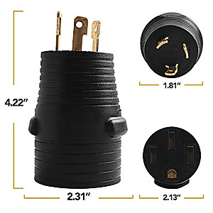 Leisure Cord RV 3-Prong Male Generator Adapter Plug Converter, Nema L5-30P Male to14-50R Female 30A / 50Amp (3-Prong 50 Amp)