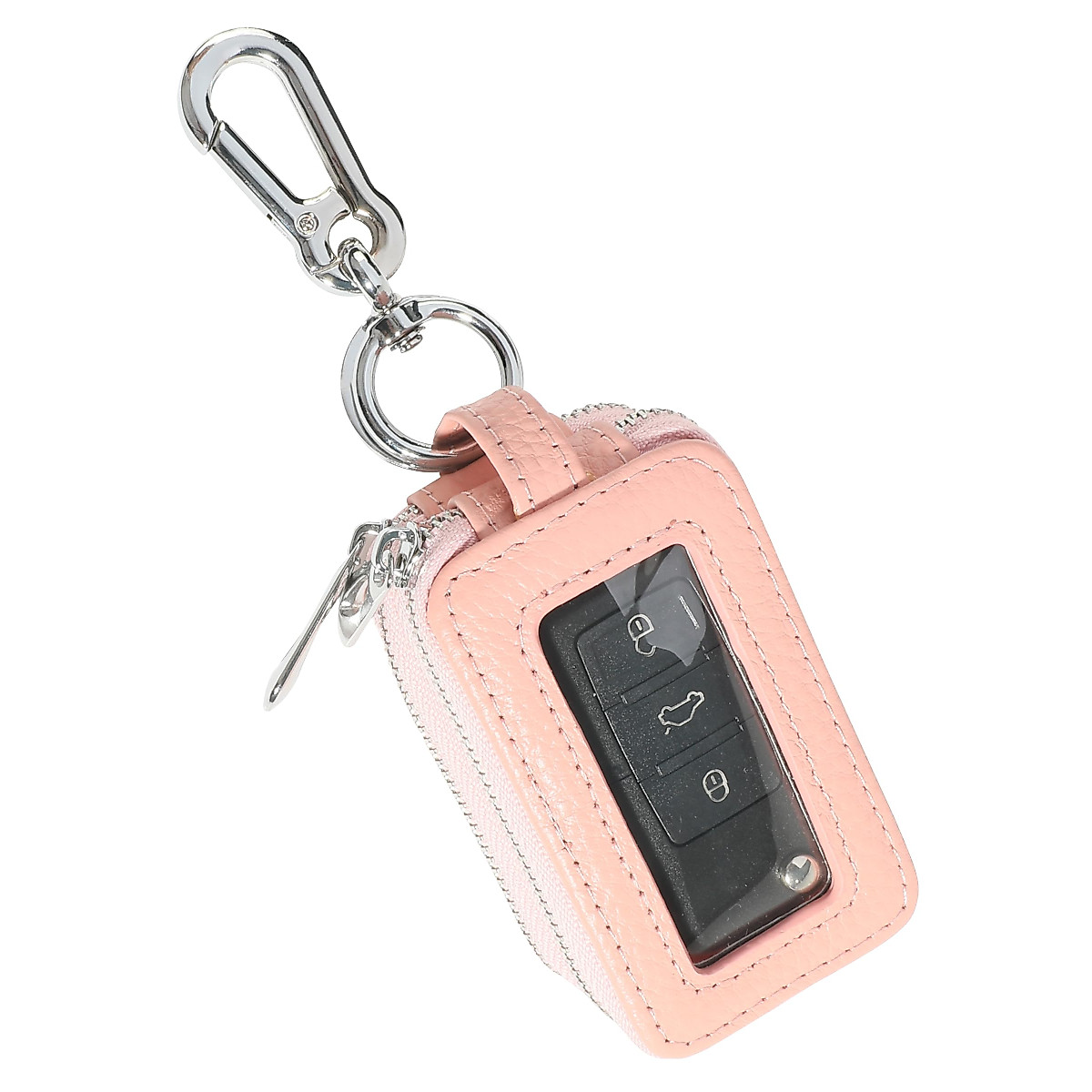 Zlirfy Car Key Cover,Car Key Holder,Leather Car Key Fob Case,Car Accessories Key Fob Protector,Vehicle Remote Key Fob,Car Key Holder Keychain Ring Case Bag (Pink)