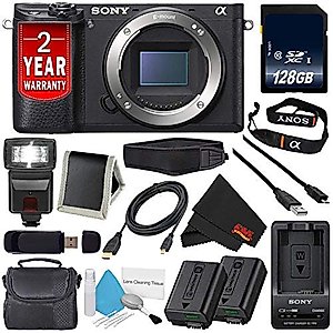 Sony Alpha a6300 Mirrorless Digital Camera (International Model) + NP-FW50 Replacement Lithium Ion Battery + External Rapid Charger + 128GB SDXC Class 10 Memory Card Bundle