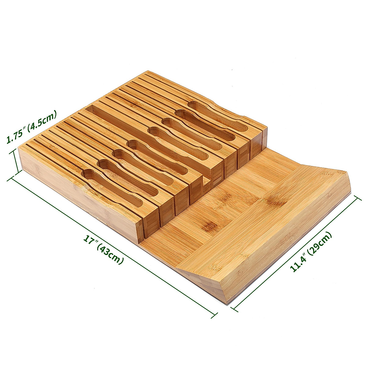 Bamboo Knife Drawer Organizer, Expandable Cutlery Tray and In-Drawer Knife Insert (16 knives)