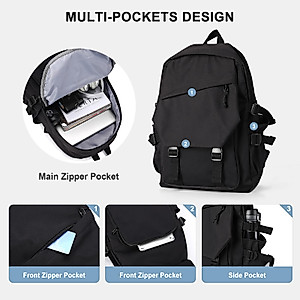 School Backpack Waterproof Black Bookbag College High School Bags For Boys Girls Lightweight Travel Rucksack Casual Daypack Laptop Backpacks For Men Women