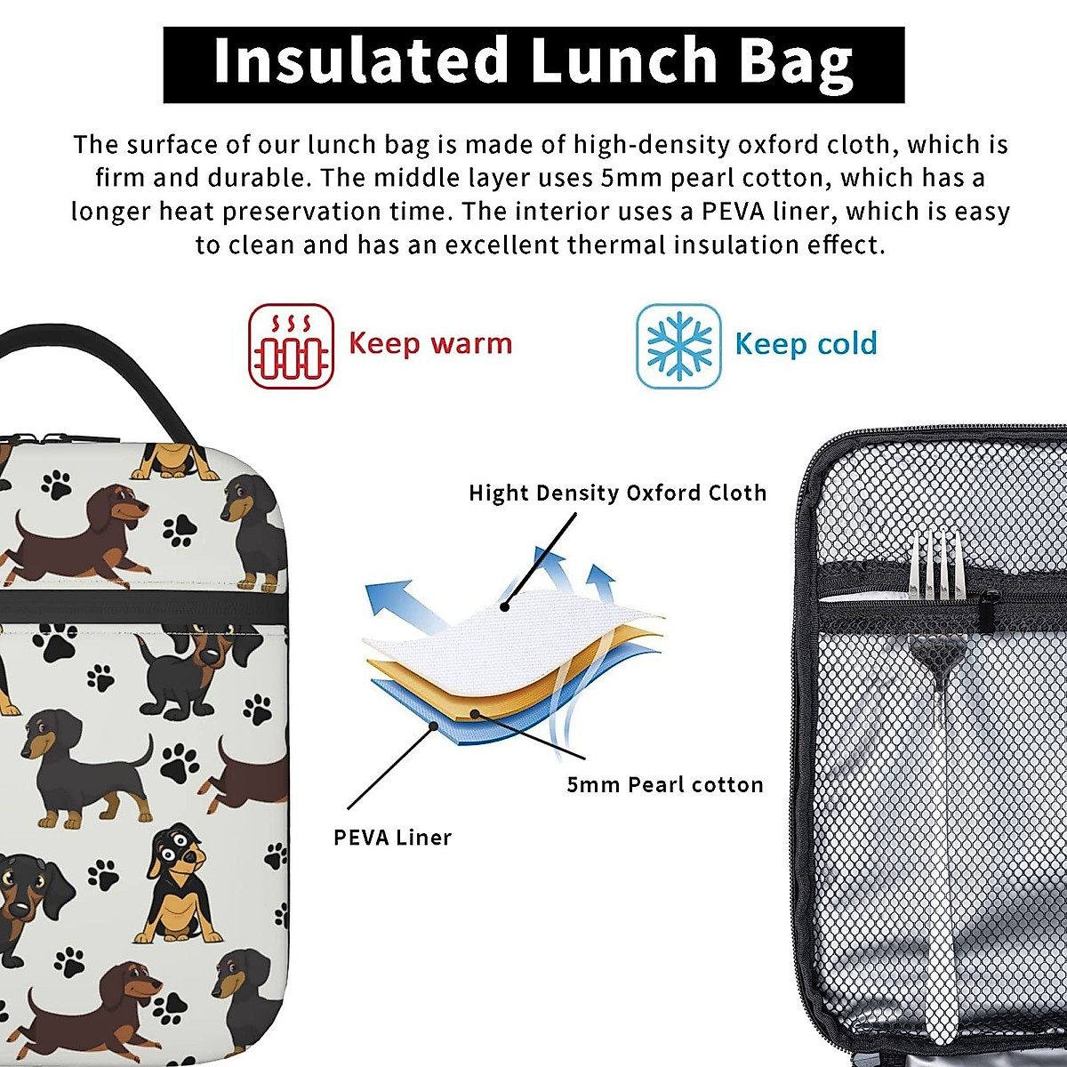 VERSAINSECT nd Dog Print Reusable Insulated Lunch Box Cooler Tote Bag Handle Lunchbox For Men Women Garden sculpture outdoor