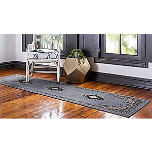 Unique Loom Reza Collection Traditional Persian Style Area Rug, 2 ft 2 in x 8 ft 2 in, Gray/Ivory