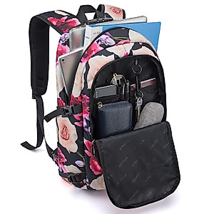 Tzowla Business Laptop Backpack Water Resistant Anti-Theft College Backpack with USB Charging Port and Lock 15.6 Inch Computer Backpacks for Men, Women Girls, Casual Hiking Travel Daypack (Flower)