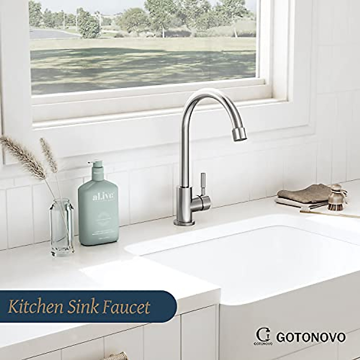Stainless Steel Cold Water Kitchen Sink Faucet Brushed Nickel Bathroom Single Handle Bar Faucet Faucet Single Temperature Water Only Silver Rotatable