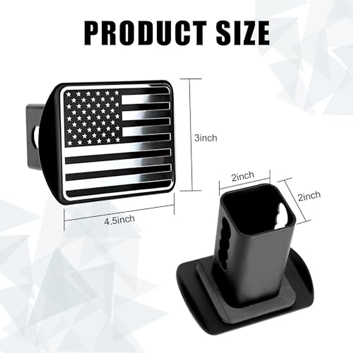 ZBGUN 2 PCS 3D American Flag Car Tow Hook Dust Plug for 2In Receivers, Anti-Theft Metal Trailer Protective Hitch Lock with 2 Keys, Universal Heavy Trailer Accessories for Cars SUVs Trucks (Silver)