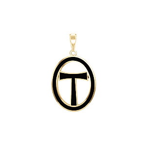 ITI NYC Genuine Sterling Silver (925) Tau Cross Medallions with Enamel (34 x 19 MM) 18K Yellow Gold Finish with Chain (16" - 24") (24, Sterling Silver 18K Yellow Gold Finish Cross With Chain)