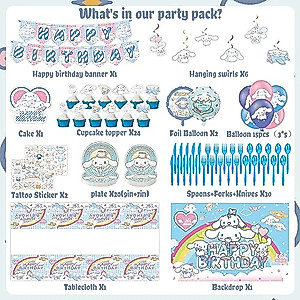 Kawaii Birthday Party Decorations Include Banner, Balloon, Tablecloth, Plates, Tattoo Sticker, Backdrop for Kawaii Birthday Party Supplies
