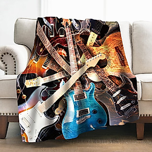 Levens Music Guitar Blanket Gifts for Women Girls Boys, Rock Instrument Decoration for Home Bedroom Living Room Sofa, Soft Fuzzy Lightweight Throw Blankets 50"x60"