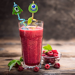 24Pcs Monsters Inc Birthday Party Supplies Reusable Drinking Straws,8 Designs Monsters Inc Party Favors with 2 Cleaning Brush