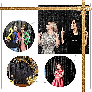 Juya Delight 6FT X 8FT Non-Transparent Sequin Photography Background Backdrop Curtain for Birthday Party Wedding Festival Ceremony (Black)