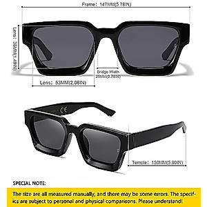SHEEN KELLY Retro Square Sunglasses for Men Women Trendy Thick Rectangle Chunky Frame Black Shades Fashion 90s Glasses
