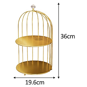 Menolana Bird Cage Dresser Organizer, Bathroom Makeup Holder, Nordic Perfume Lipstick Cosmetics Iron Storage Rack Cupcake Stand for Bathroom Countertop, gold 2 tier